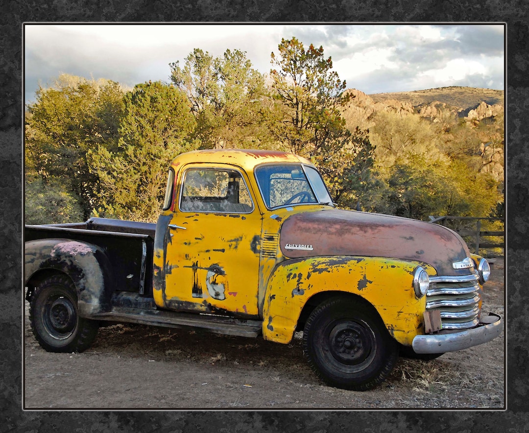 OLD YELLOW CHEVROLET Pickup Truck in It's Early 50"s Quilt Panel of ...