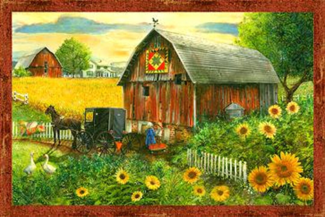 Northcott Fabrics Heartland Home Amish Farmstead Scenic W/sunflowers ...
