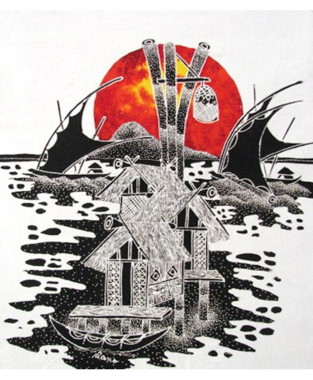 Indonesian Batik Sunset in Paradise - White Panel Medium- 17.5” X 19 ...