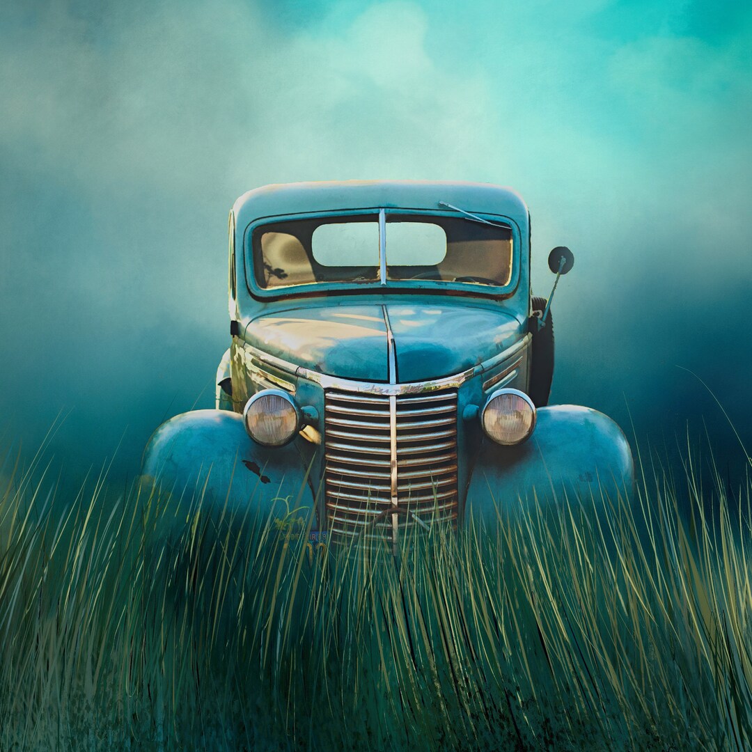 CLASSIC TURQUOISE TRUCK Quilt Panel That is Digitally Printed It is the ...