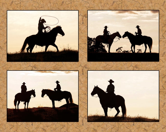 FOUR COWBOY SILHOUETTES Quilt Panel of Actual Photography Taken and ...