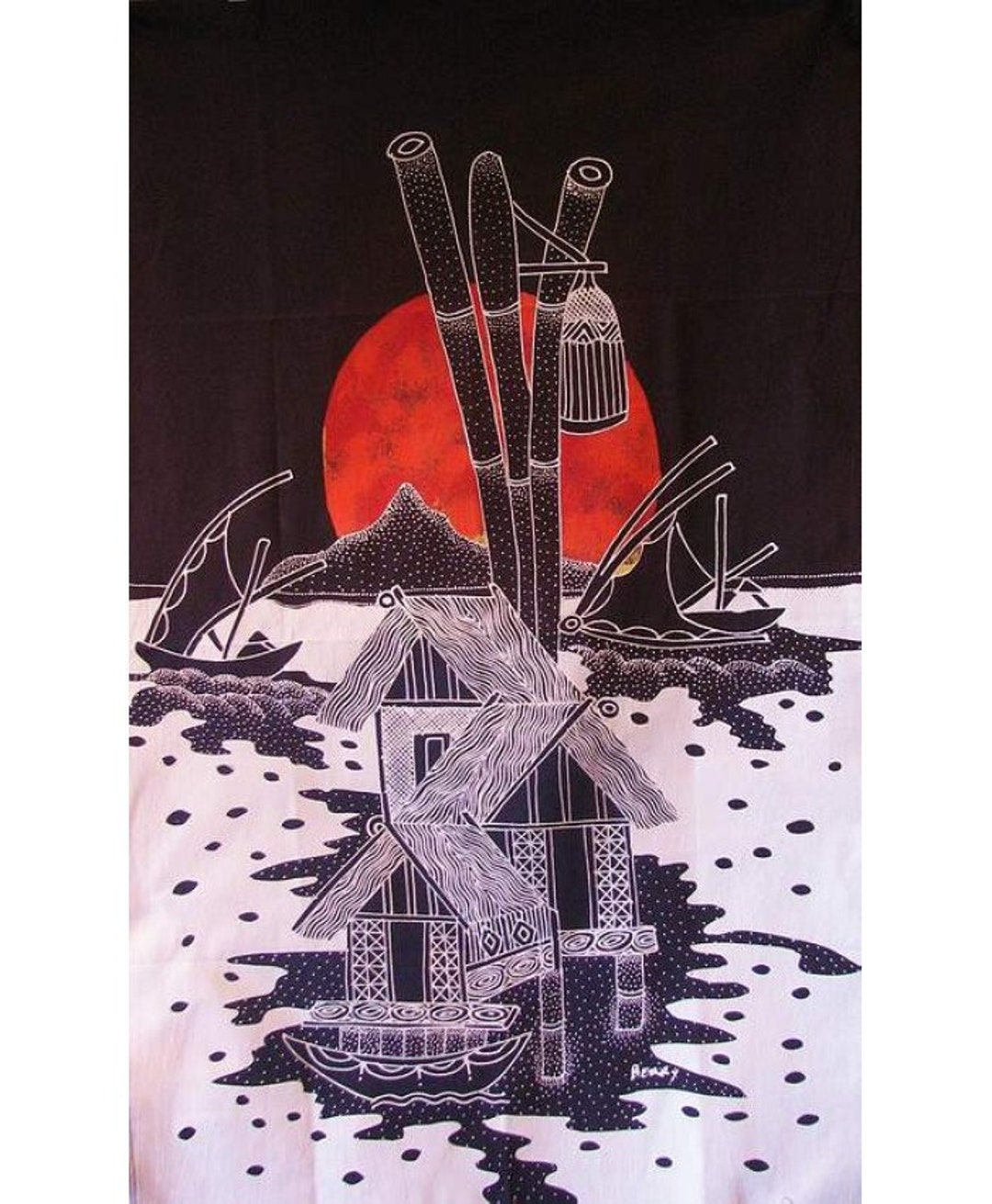 Indonesian Batik Sunset in Paradise - Black Panel Medium- 17.5” X 19 ...