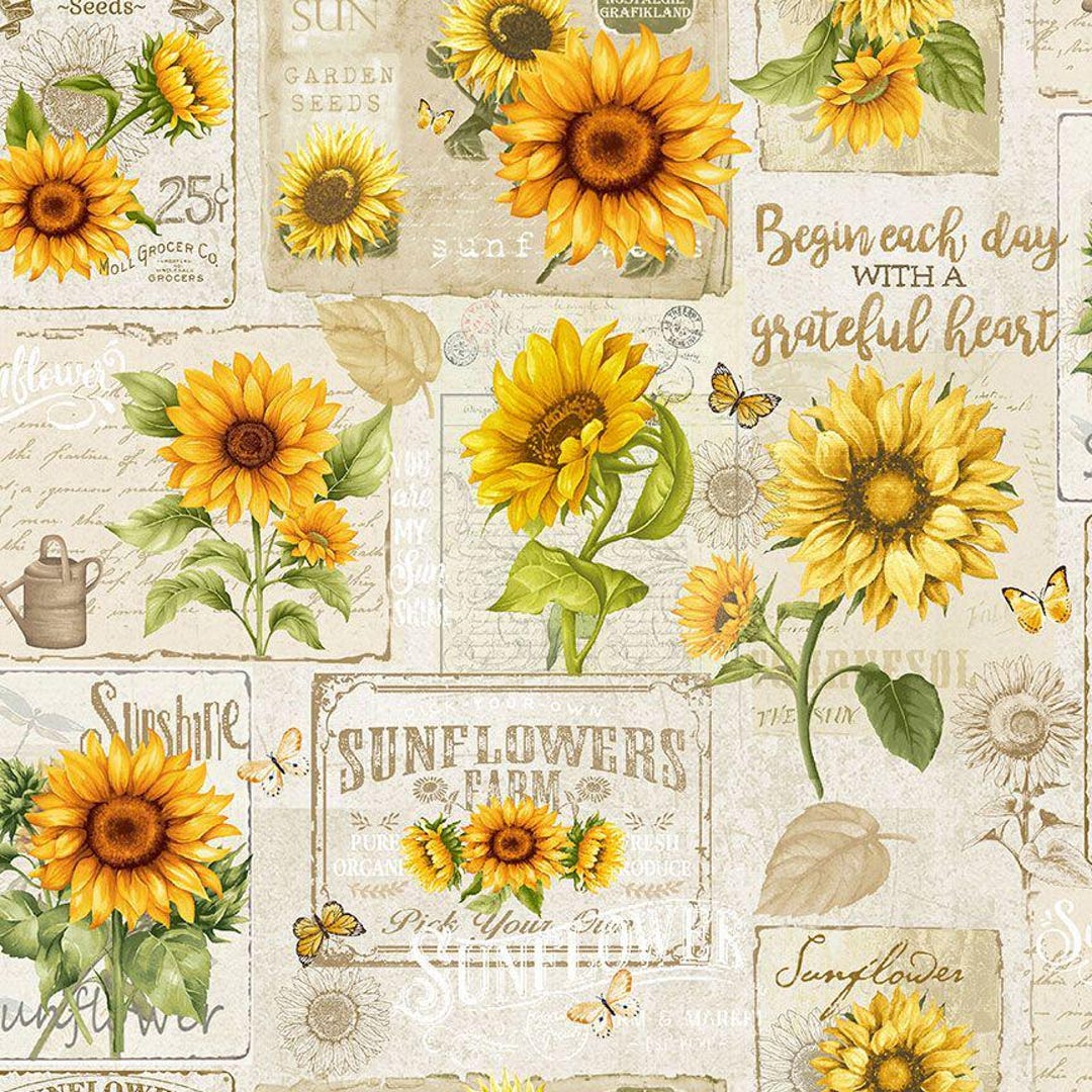 Timeless Treasures Fabrics SUNFLOWER COLLAGE Fleur CD3360 Beige BTY - Etsy