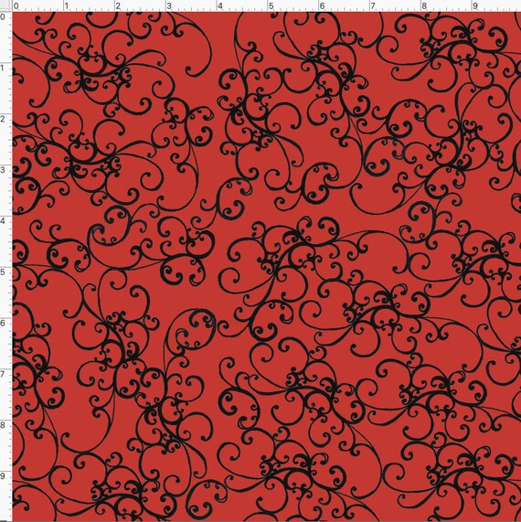 Loralie Designs Elegant Scroll Red / Black Fabric BTY | Etsy