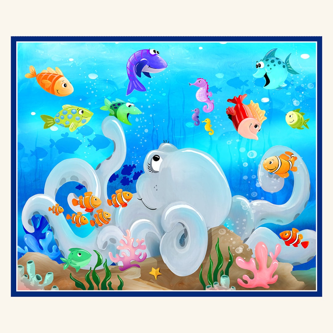 Susybeetextiles Under the Sea Digital 36" Play Mat Sold by the Panel - Etsy