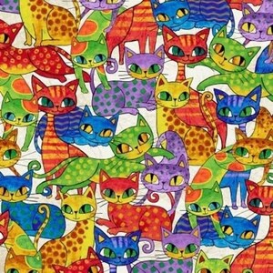 P & B Cool Cats 26522 MUL Packed Cats Cotton Fabric BTY - Etsy