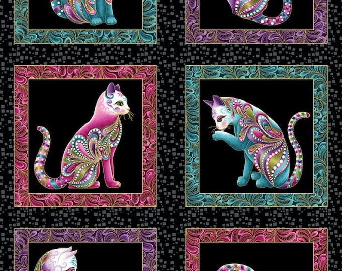Benartex Cat-i-tude Catitude 24in Panel Metallic Black/multi, - Etsy