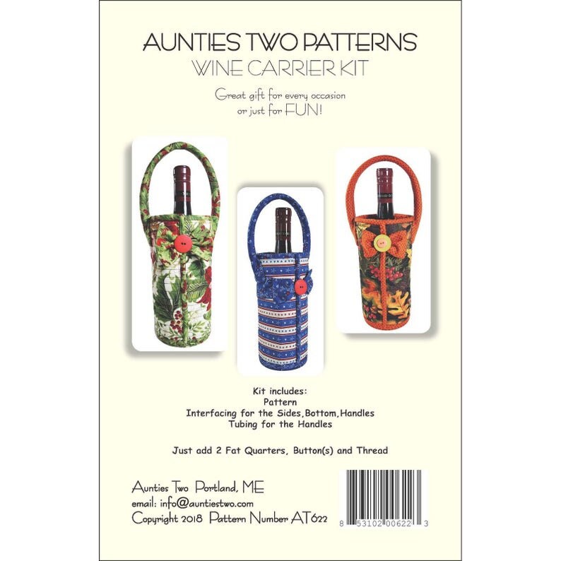 Aunties Two Patterns WINE CARRIER KIT Pattern Sides Bottom | Etsy