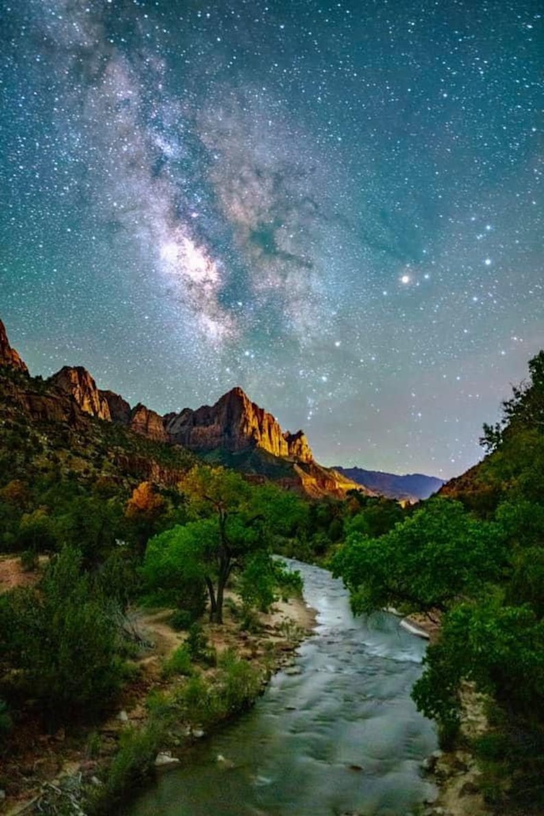 ZION NATIONAL PARK at Night With the Virgin River and the Milky Way ...