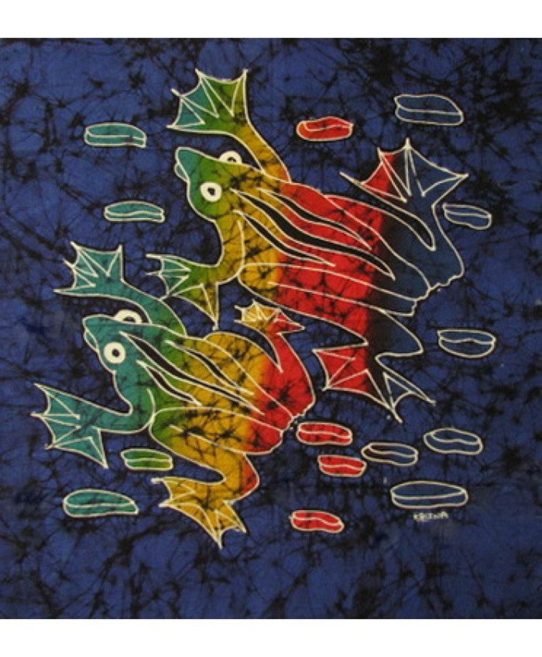 Indonesian Batik Rainbow Frogs on Blue Panel Small- 17” X 19” - Etsy