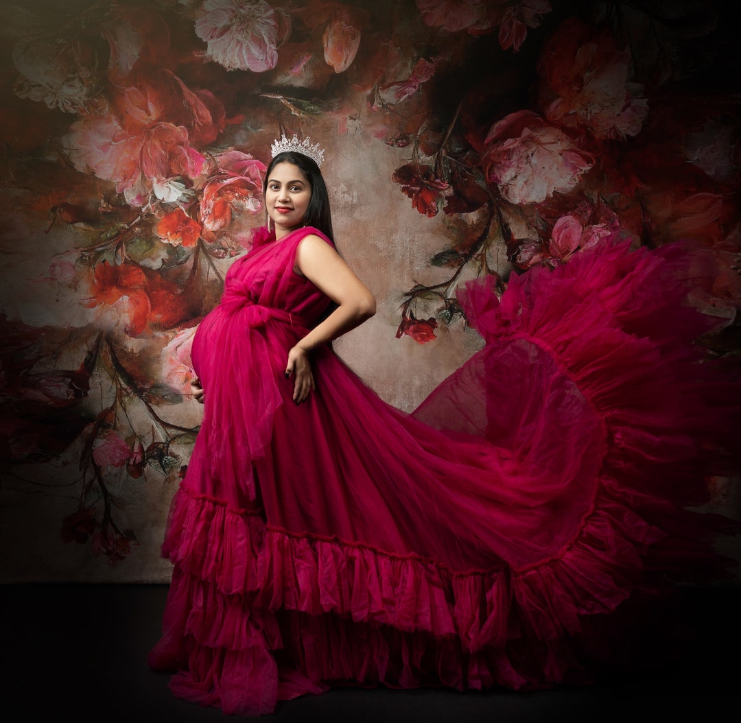 Moxie Tulle Maternity Dress, Long Flowy Maternity Dress, Ruffle ...