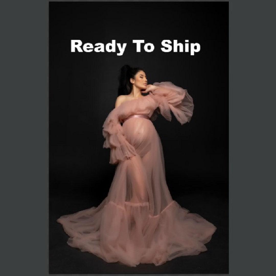 READY TO SHIP Off-the-shoulder Sheer Tulle Maternity Dress, Sheer ...