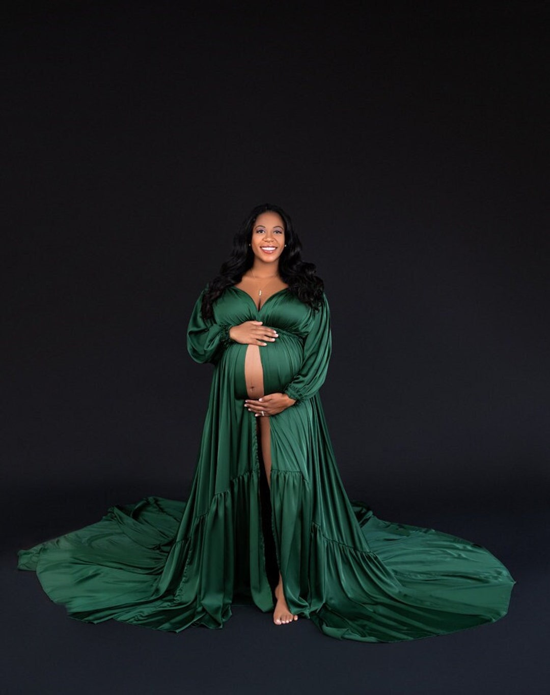 Xiomara Open Belly Maternity Dress, Satin Maternity Gown, Maternity ...