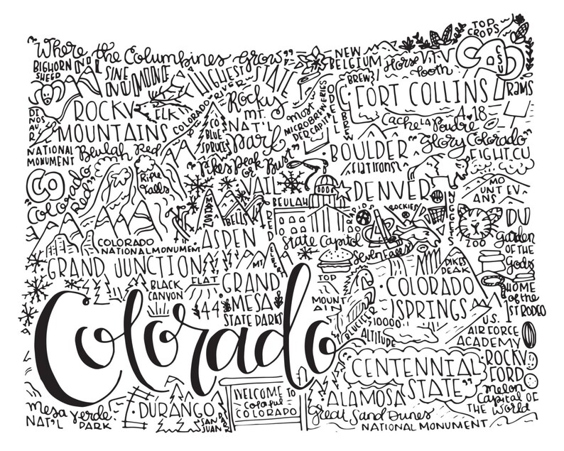Colorado State Print Hand Lettered Colorado State Print - Etsy
