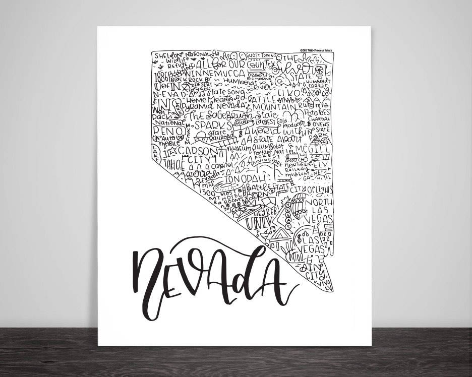 Nevada State Print-hand Lettered State Print-nevada Pride- Nevada Art ...