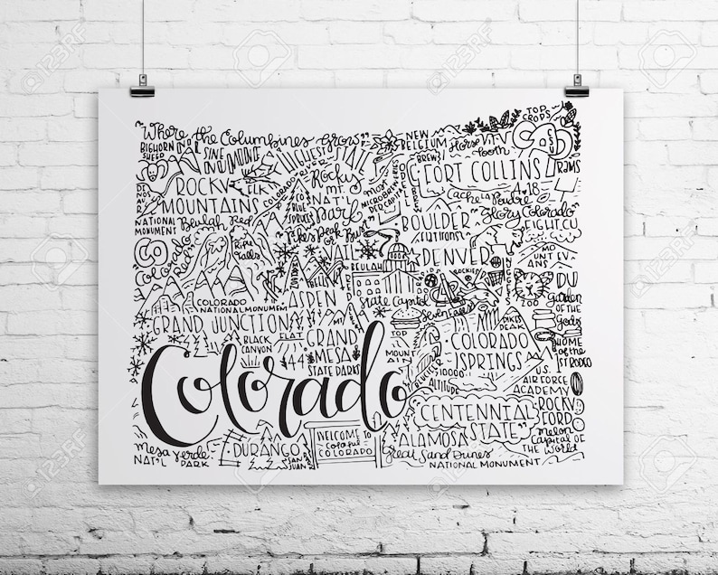 Colorado State Print Hand Lettered Colorado State Print - Etsy