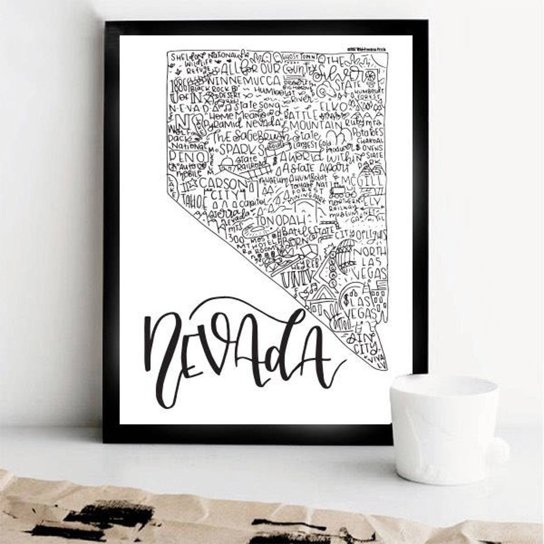 Nevada State Print-hand Lettered State Print-nevada Pride- Nevada Art ...