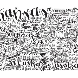 Kansas State Print- Hand Lettered State Print- KS State Print- 8x10 ...