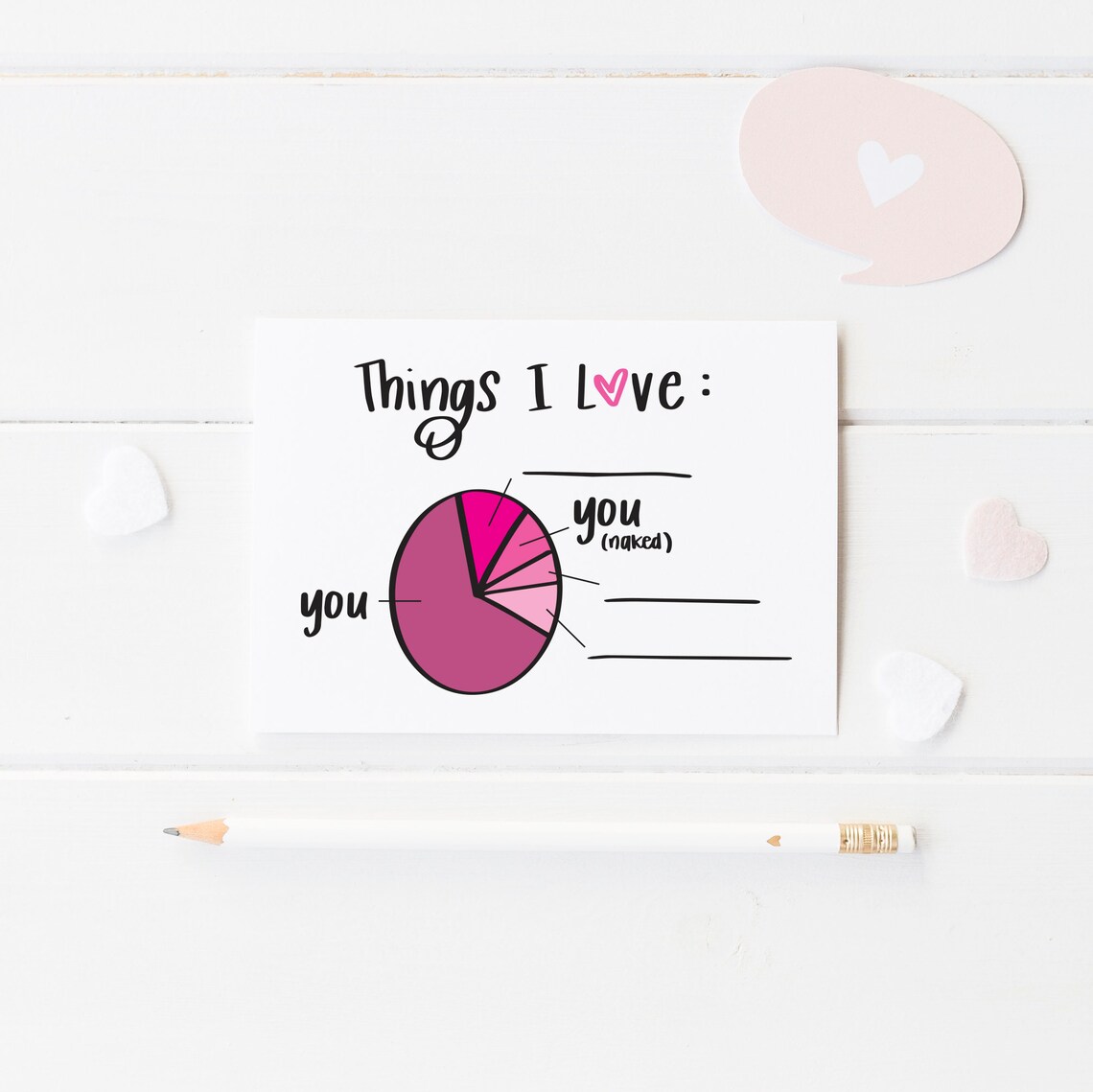 Things I Love Pie Chart Card Funny Valentine's Card | Etsy