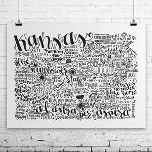 Kansas State Print- Hand Lettered State Print- KS State Print- 8x10 ...