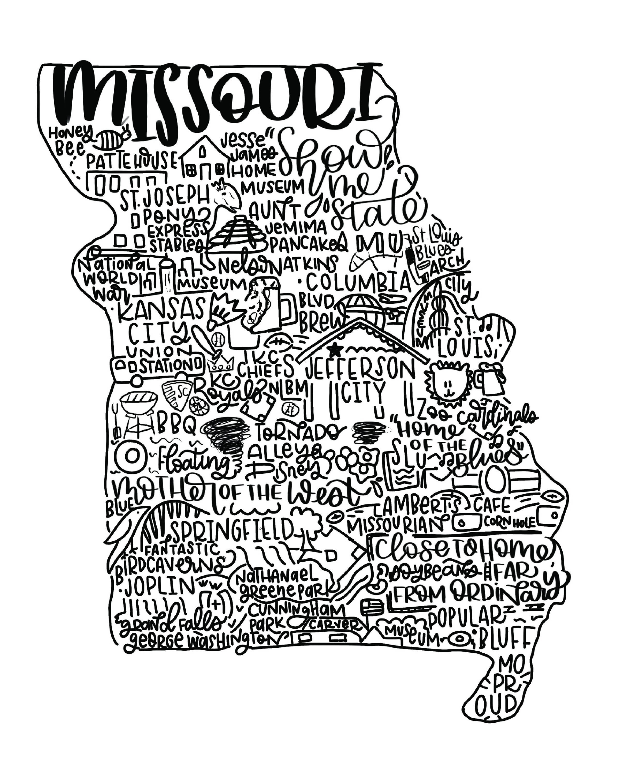 Missouri State Print MO State Print Hand Lettered State - Etsy