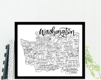 Washington Art Print State Wall Art 5x7 8x10 11x14 - Etsy