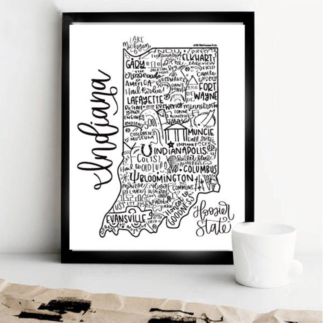 Indiana State Art Wall Art Gift for Indiana Wall Decor for New House ...