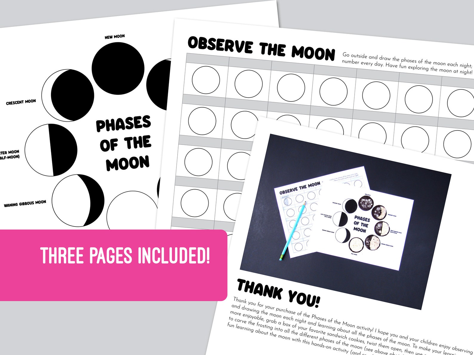 Phases of the Moon PRINTABLE, for Kids, Moon Calendar, for Children ...