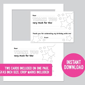Birthday Thank You Card PRINTABLE, for Kids, Template, Fill in the ...