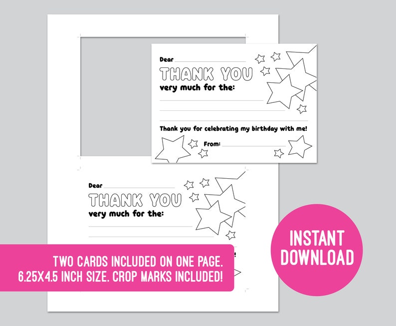 Birthday Thank You Card PRINTABLE, for Kids, Template, Fill in the ...