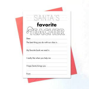 Christmas Teacher Card, Teacher Thank You Card, Printable Note, Fill in ...