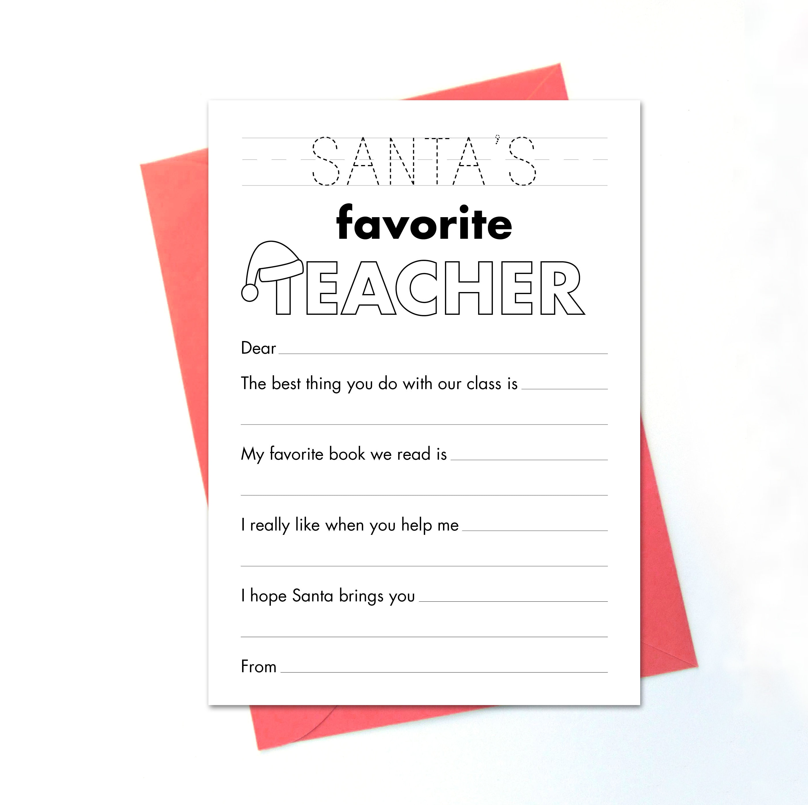 Christmas Teacher Card, Teacher Thank You Card, Printable Note, Fill in ...