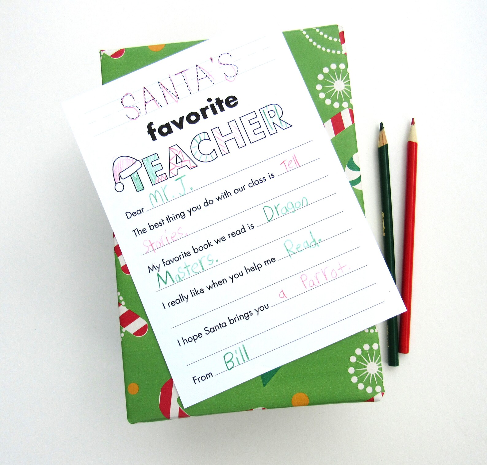 Christmas Teacher Card, Teacher Thank You Card, Printable Note, Fill in ...