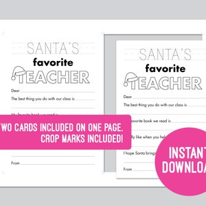 Christmas Teacher Card, Teacher Thank You Card, Printable Note, Fill in ...