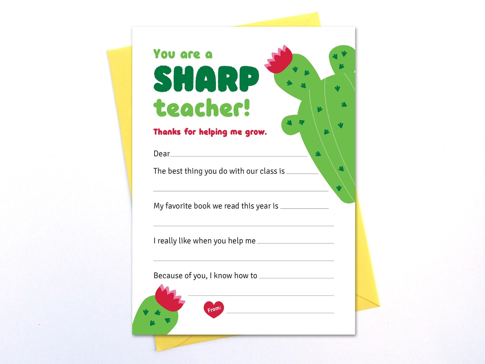 PRINTABLE Teacher Appreciation, Fill in the Blank, Thank You Card ...