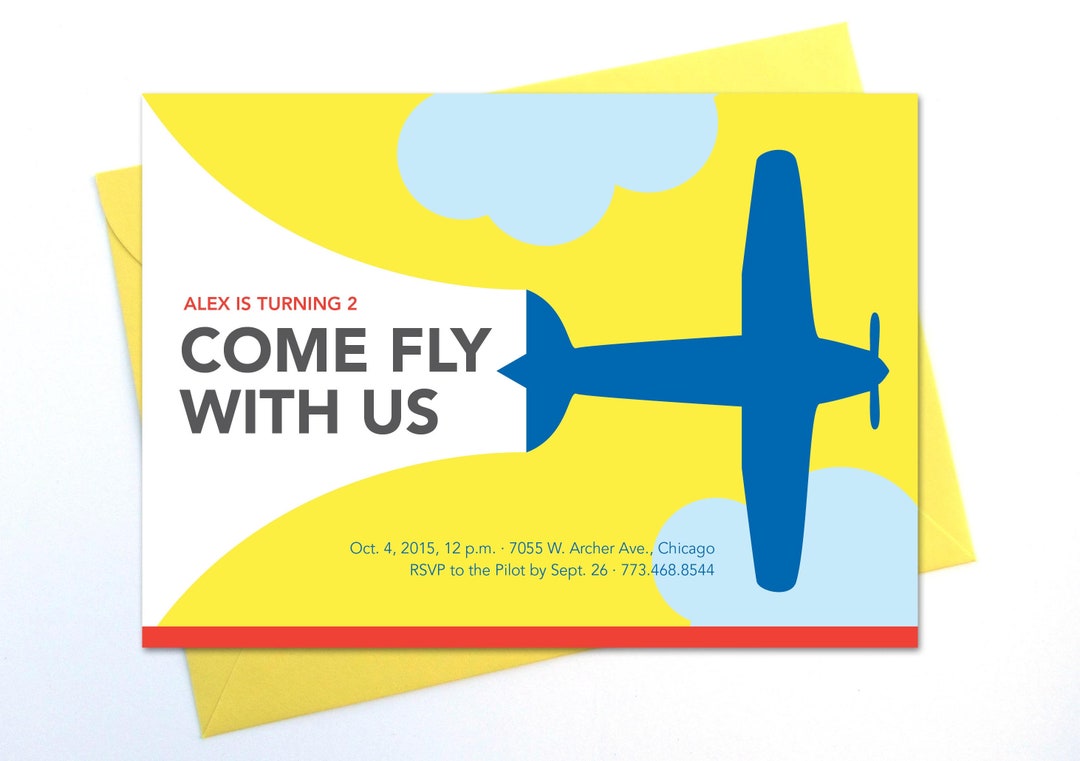 Airplane Birthday Party Invitation, Personalized for Kids, Custom ...