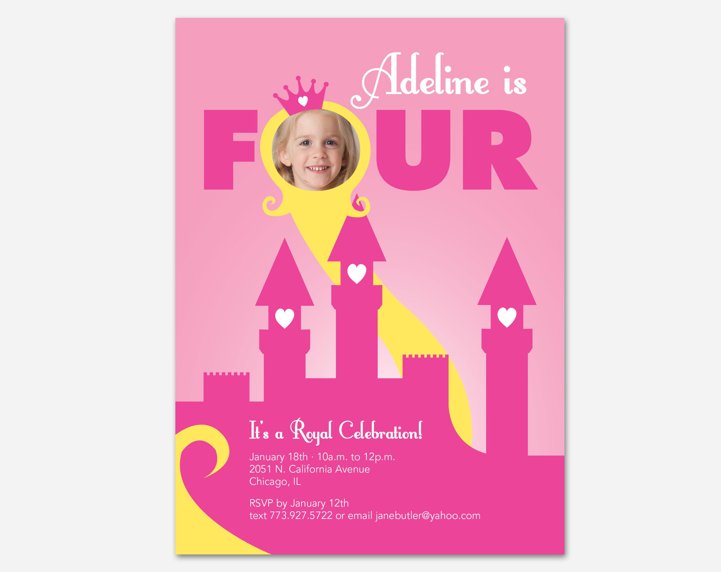 Princess Birthday Invitation, Pink Princess Party, Castle Invite, Bold ...