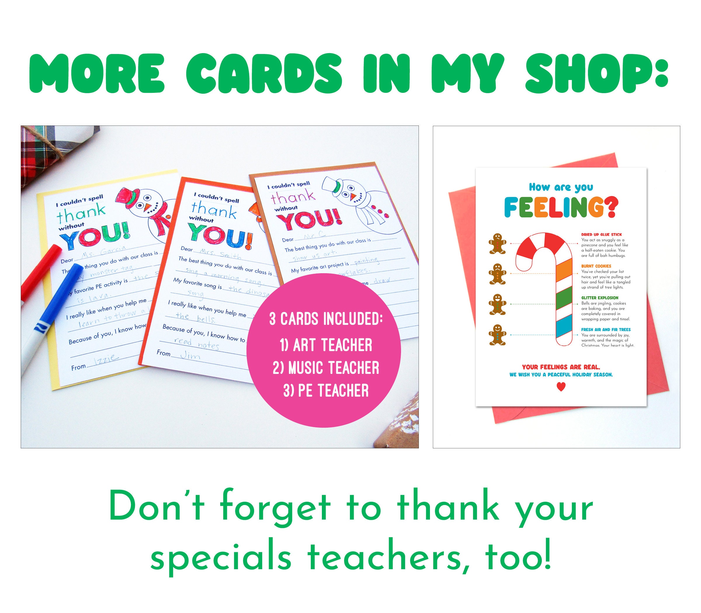 Christmas Teacher Card Teacher Thank You Card Printable | Etsy