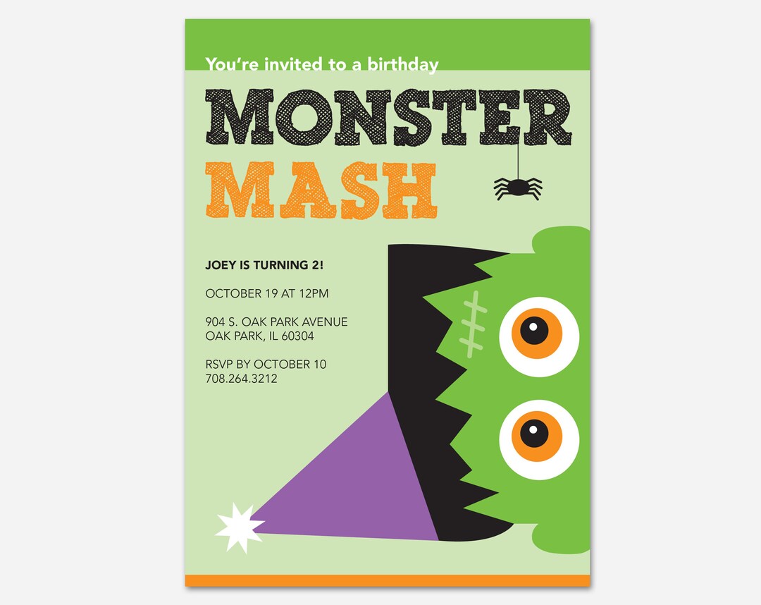 Monster Mash Birthday Party Invitation, Halloween Birthday Invitation ...