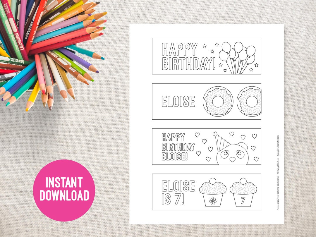 Personalized Happy Birthday Coloring Bookmarks, for Kids, DIY Birthday ...