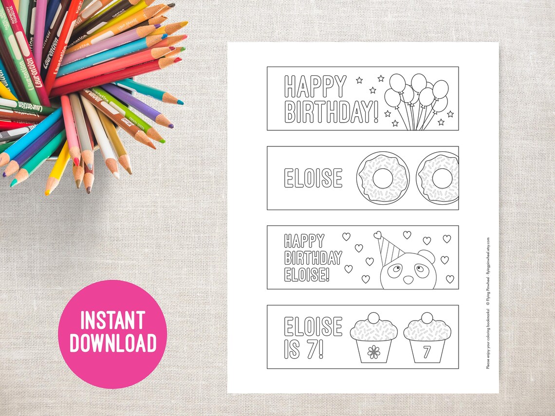 Personalized Happy Birthday Coloring Bookmarks, for Kids, DIY Birthday ...
