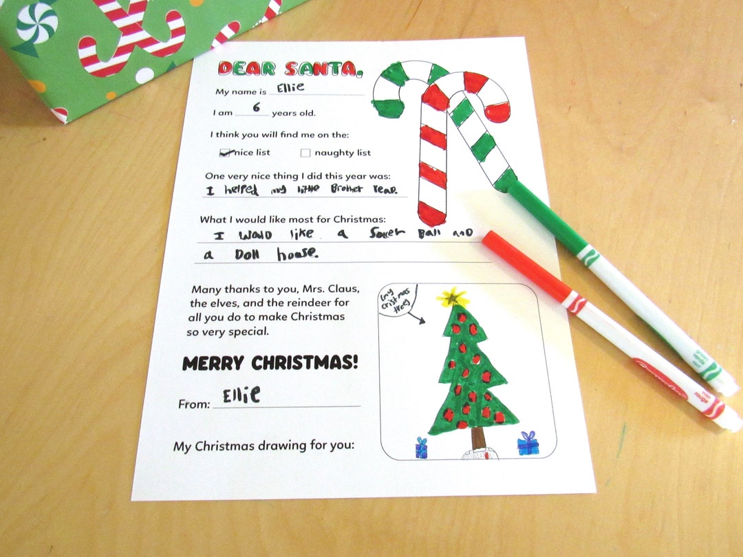 Dear Santa Letter Template, for Kids, Wish List, From Child, Printable ...