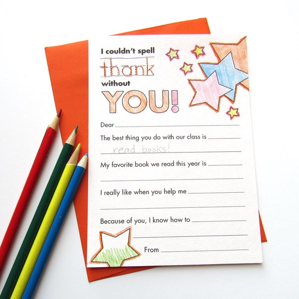 Fill in Teacher Thank You Card - Etsy