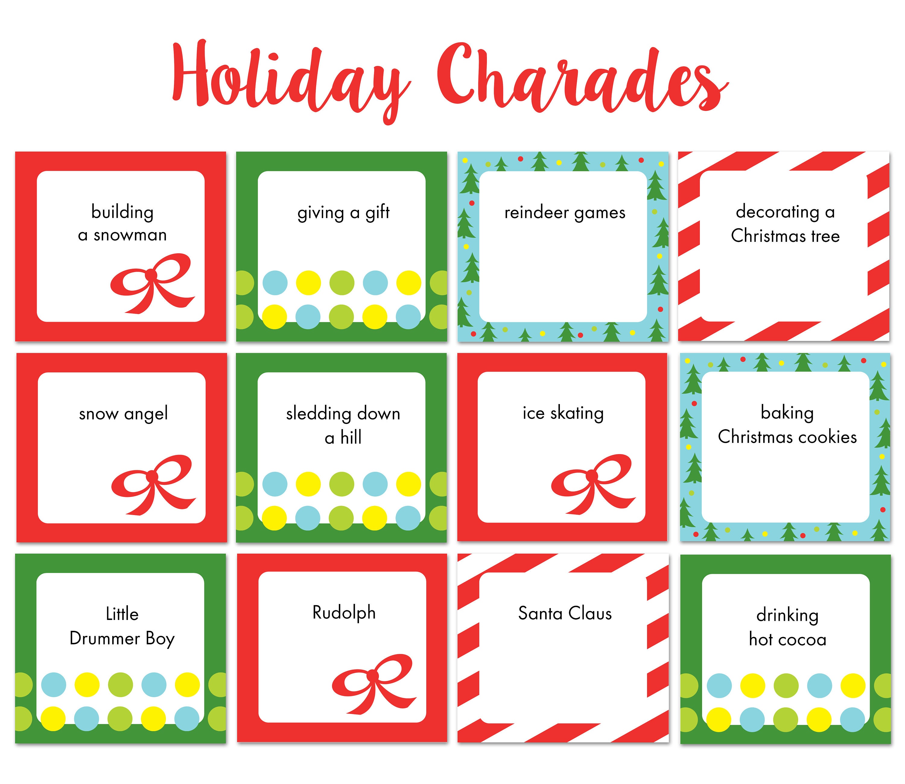 Holiday Charades, for Kids, Christmas Game, Printable Game, Holiday ...