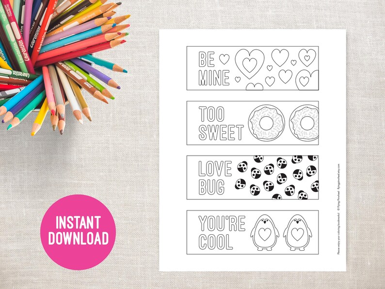 Printable Valentine Coloring Bookmarks Gift DIY for - Etsy
