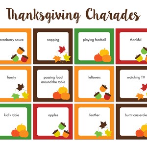 Thanksgiving Charades, for Kids, Thanksgiving Game, Printable Game ...