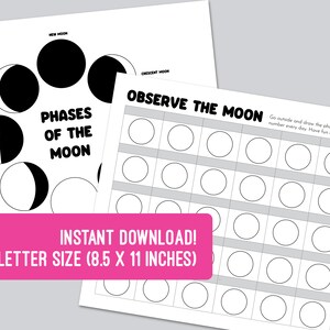 Phases of the Moon PRINTABLE, for Kids, Moon Calendar, for Children ...