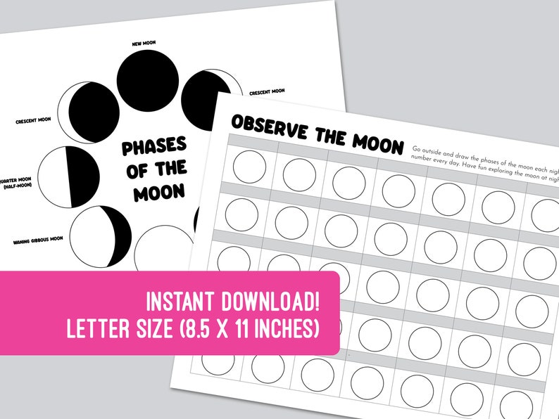 Phases of the Moon PRINTABLE, for Kids, Moon Calendar, for Children ...