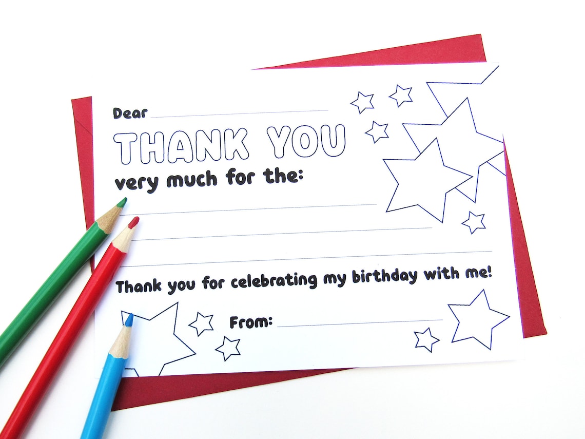 Birthday Thank You Card PRINTABLE, for Kids, Template, Fill in the ...