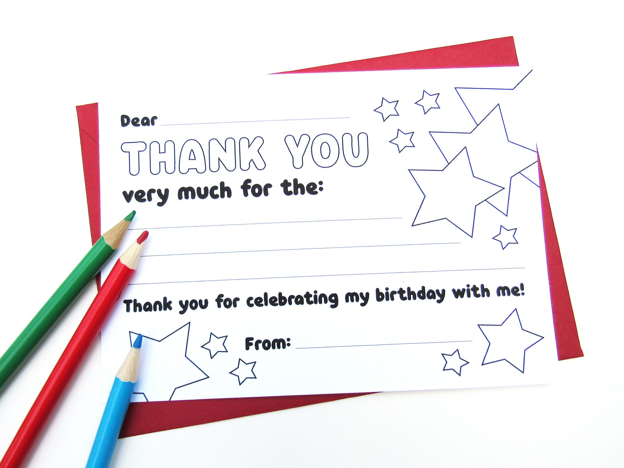 Birthday Thank You Card PRINTABLE, for Kids, Template, Fill in the ...